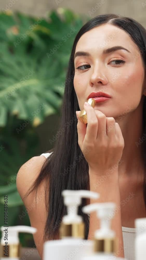 Beautiful content creator making natural beauty and cosmetic tutorial ...