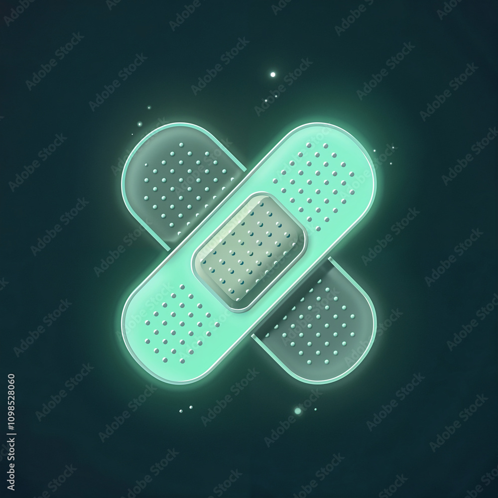 Glowing Mint Green Bandage Icon with Soft Halo Effect and Silver ...