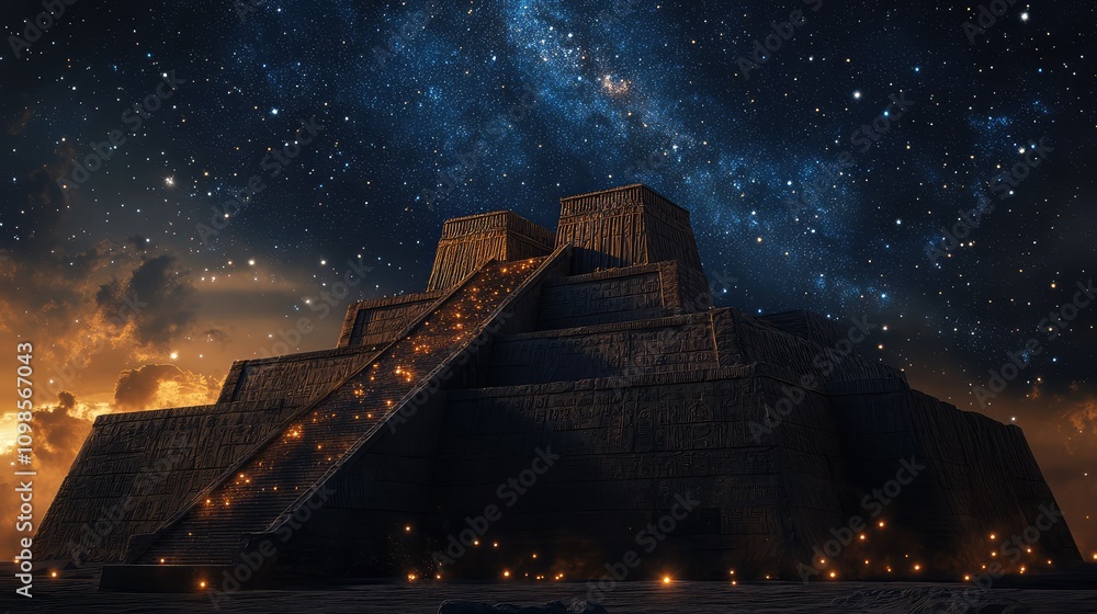 Majestic Ziggurat of Nebuchadnezzar II Under a Starry Night Sky with ...