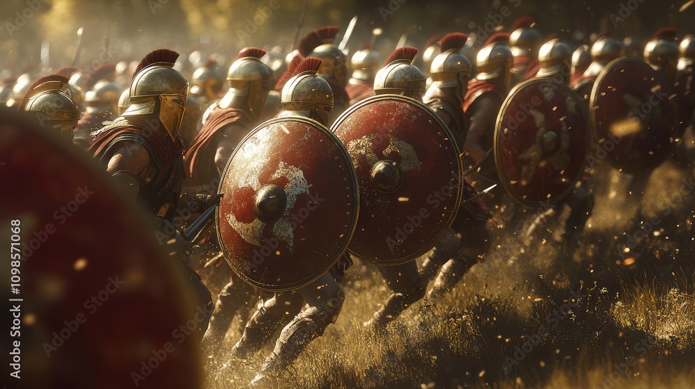 Dynamic Scene of Spartan Warriors in Phalanx Formation Advancing ...
