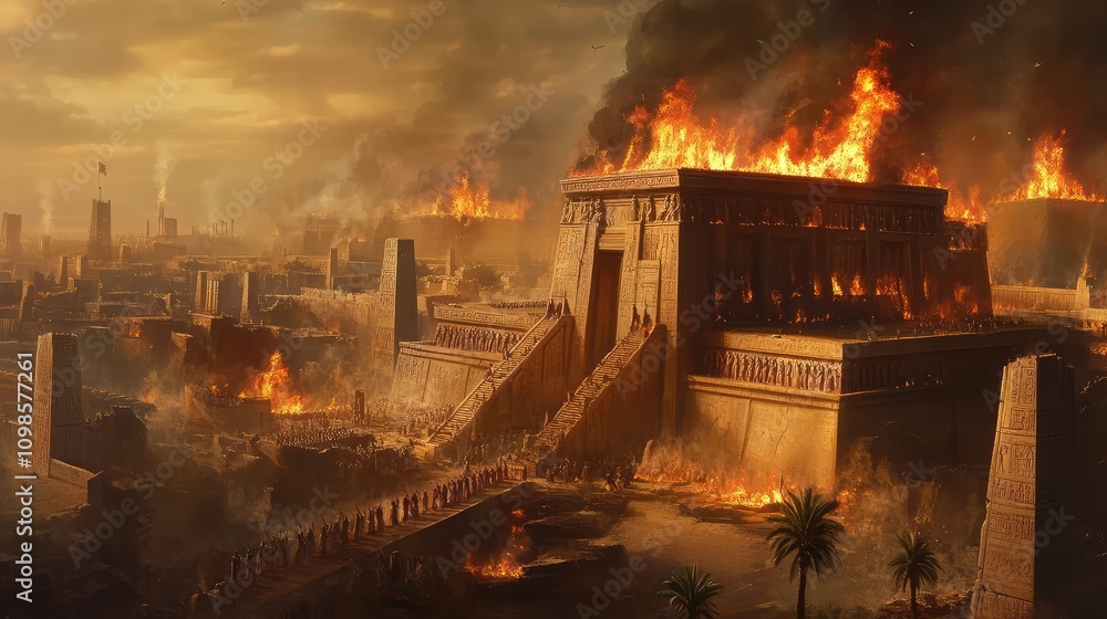 Dramatic Depiction of the Assyrian City of Nineveh in Flames as ...