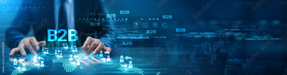 B2B. A futuristic digital interface with a focus on the word 'B2B ...