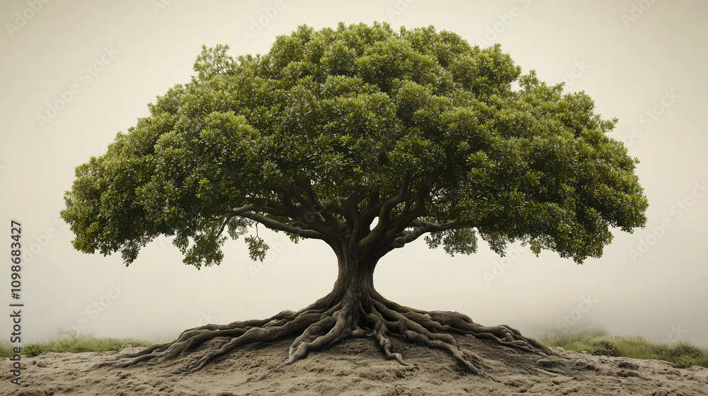 A family tree shaped like a real oak tree, with names written on leaves ...