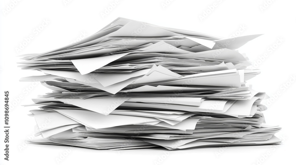 A stack of documents is isolated on a white background. This pile of ...