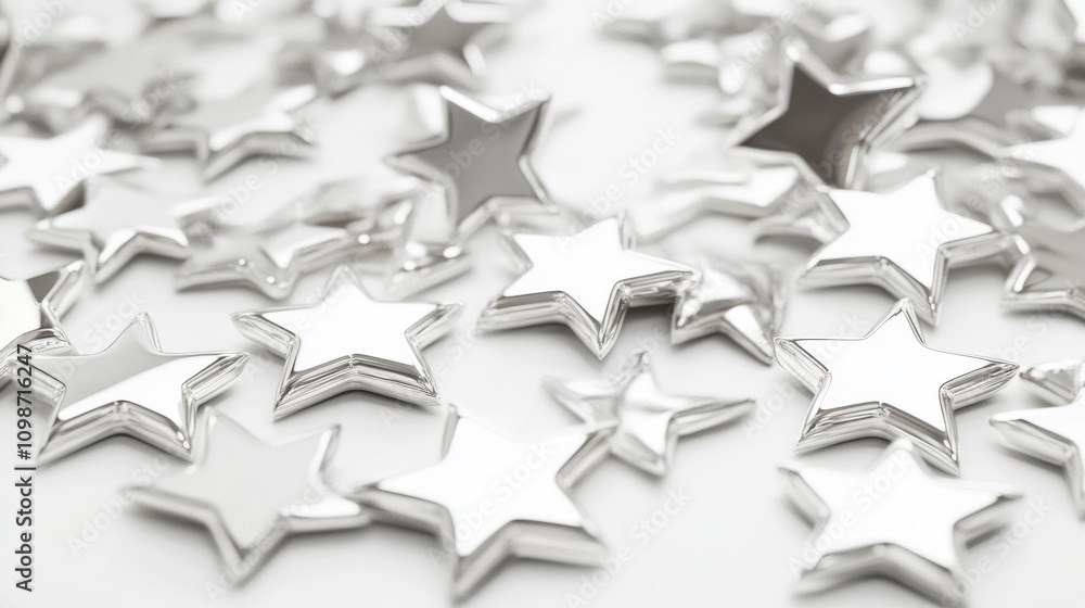3D chrome stars designed in a futuristic Y2K style, set against a white ...