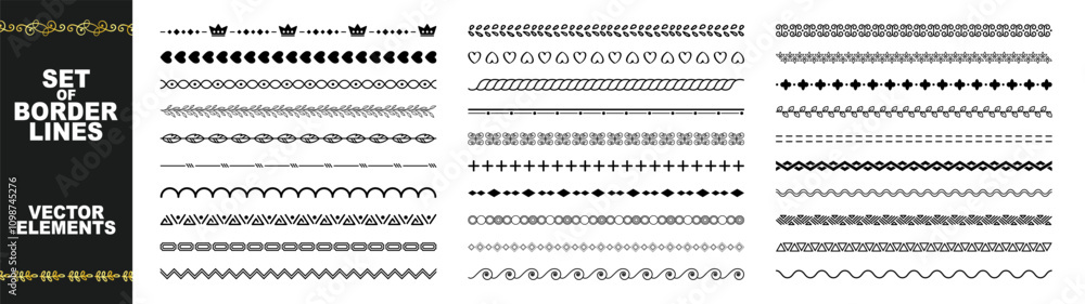 Geometric line borders. Set of design elements. Vintage line decoration ...