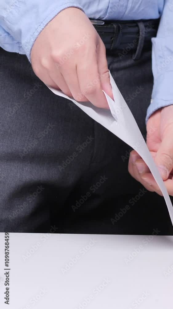 vertical video Businessman working in office opens reading letter on ...