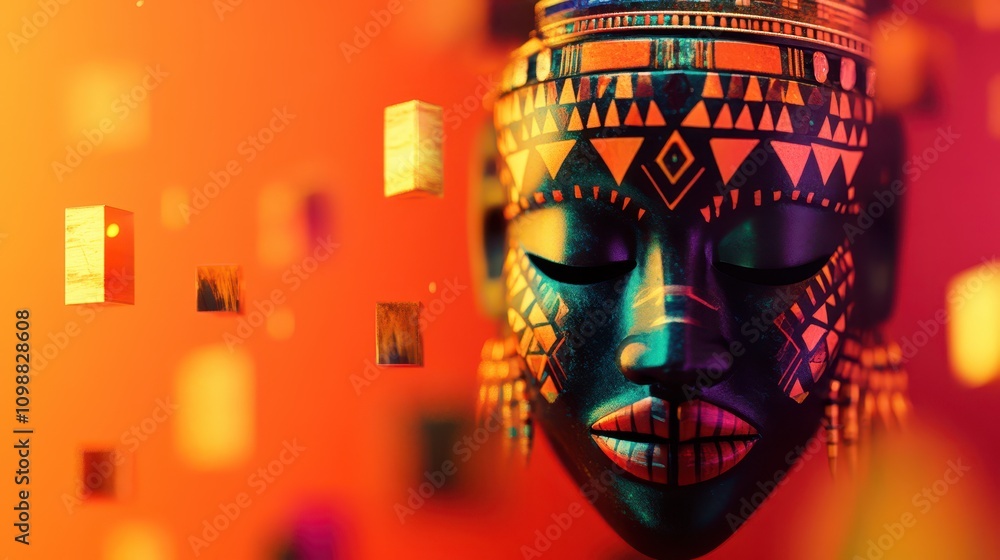 Bold Kwanzaa Celebration: Abstract African Masks and Geometric Patterns ...