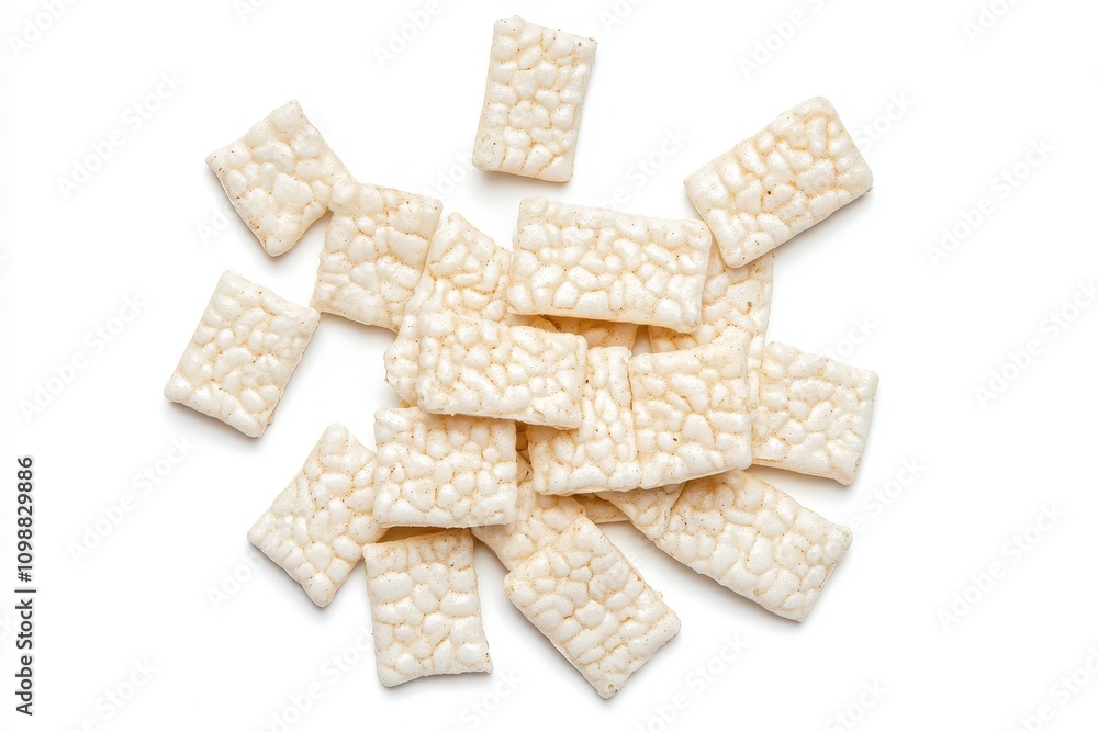 Cracked rice wafer on white backdrop Bird s eye view Stock Photo ...