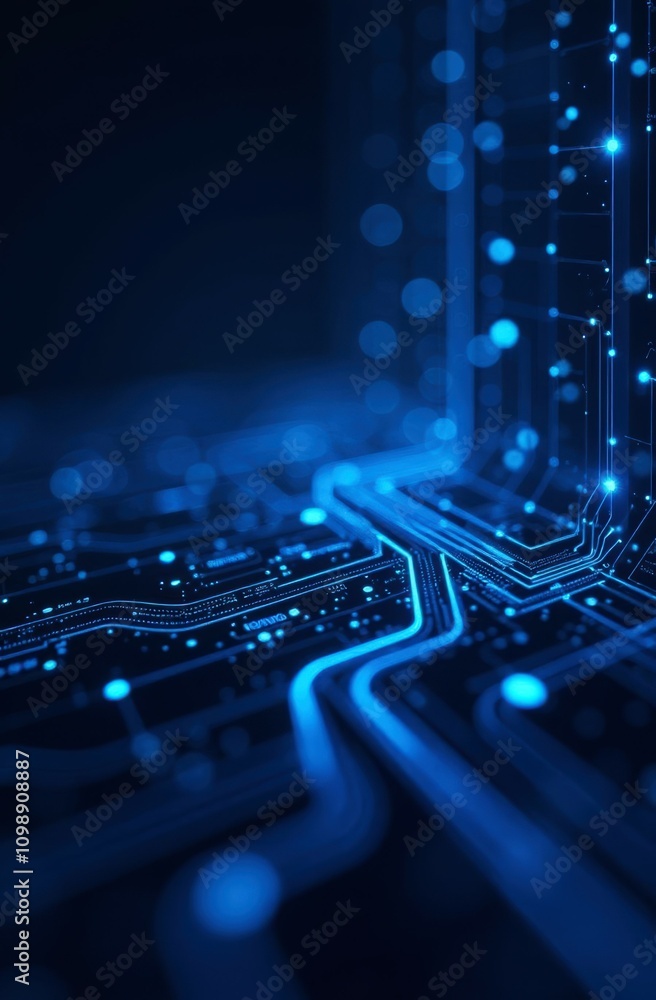 futuristic digital technology background, glowing neon blue circuit ...