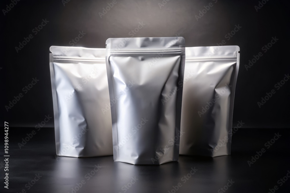 Night Photography of Three Blank White Stand Up Pouches with Zipper ...