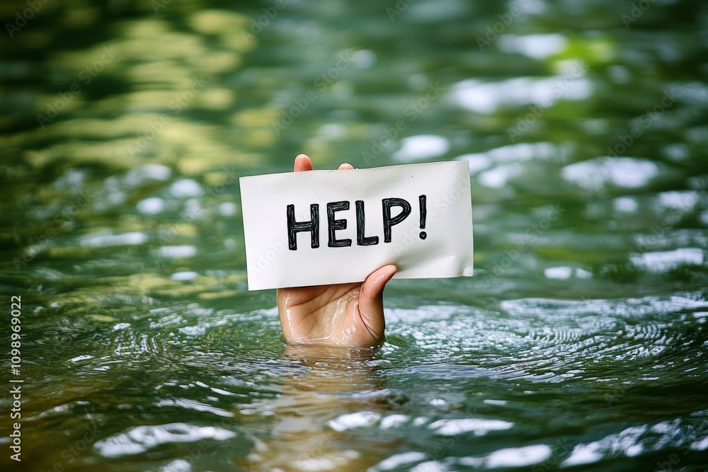 Urgent Help Sign in Water Drowning Victim Struggling to Survive in Lake ...