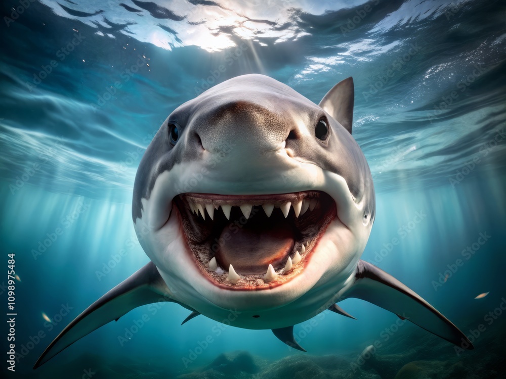 Close-up Portrait of a Shark's Face with Open Mouth for Educational ...