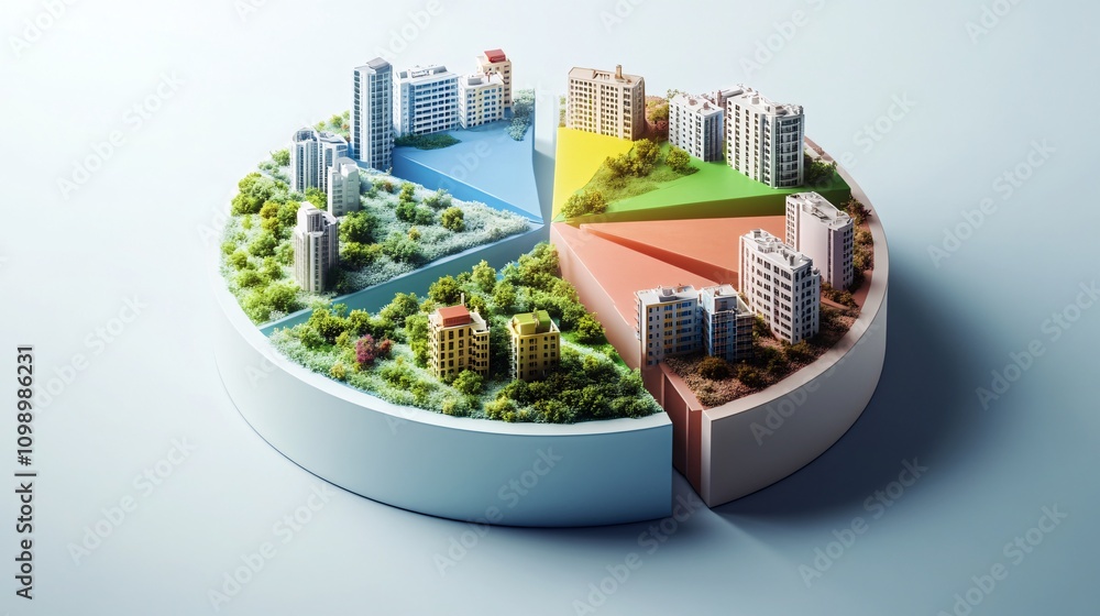 73.A detailed 3D pie chart with seven proportional segments, ranging ...
