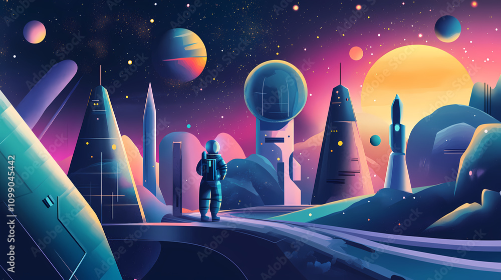 Merge futurism with a postmodern twist in a space exploration setting ...