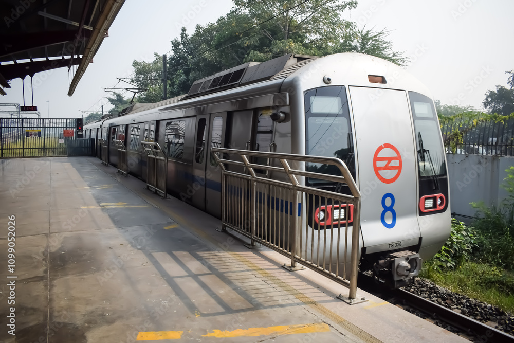 New Delhi, India, August 12 2024 - Delhi Metro train arriving at ...