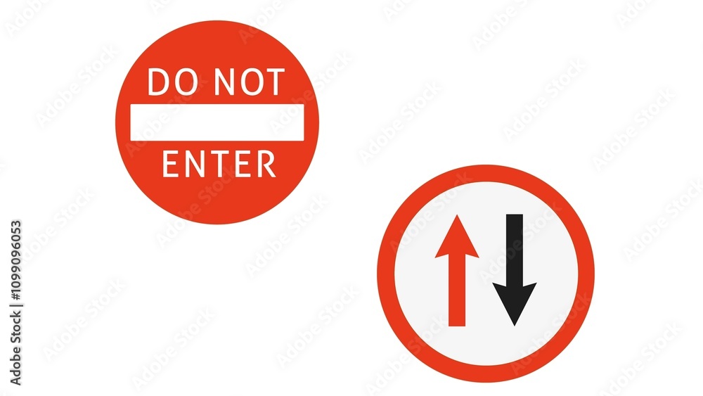 Traffic Signs: Do Not Enter and Two-Way Traffic Warning Symbols for ...
