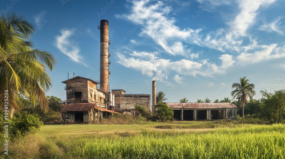 An aerial view of an Indian sugar mill captures its large scale ...