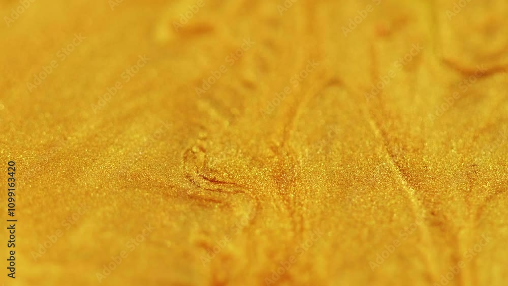 Glitter fluid wave. Sparkling drip. Blur golden yellow color shimmering ...