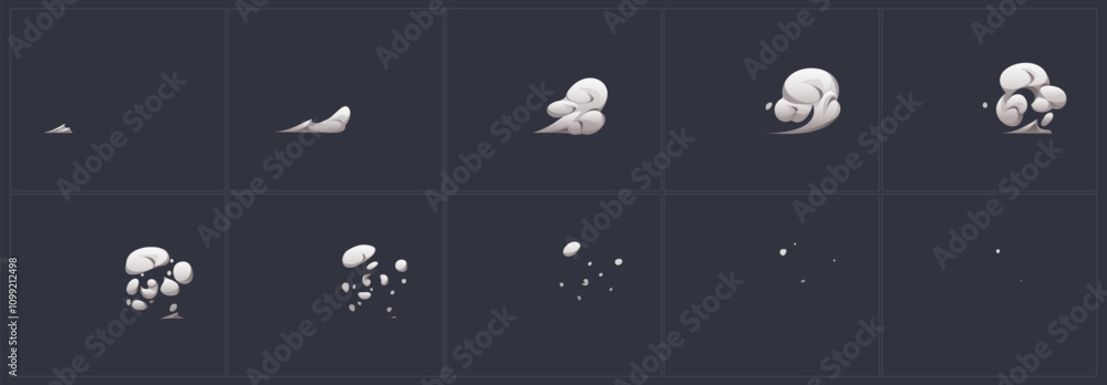 Animated sequence showing speed dust cloud movement and dissipation. Dynamic frames capture ...