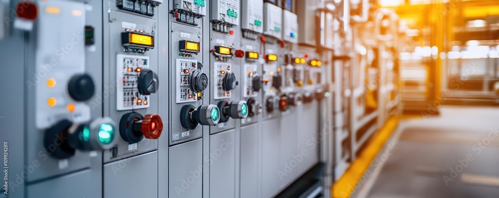 Control room filled with electrical circuits, wires connecting various ...