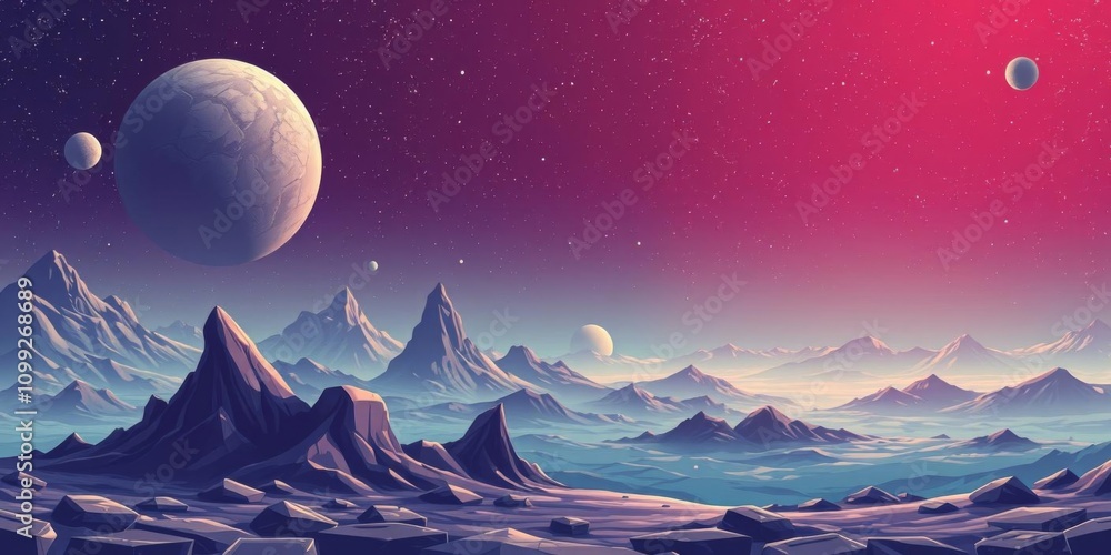 Seamlessly tilable horizontal tile pattern of an alien planet outer ...