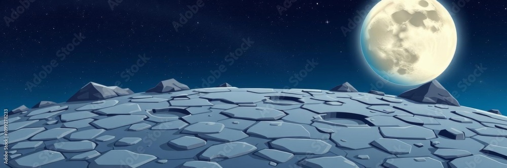 Vector cartoon illustration of an alien planet landscape with craters ...