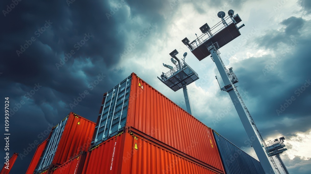 Wind Protection Systems for Empty Containers: Dramatic Sky, Specialized ...