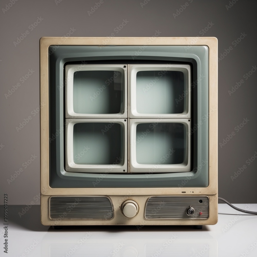 Vintage Old TV Set on the Wall with Blank Screen Stock Photo | Adobe Stock