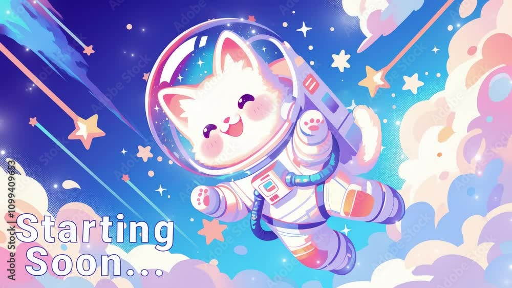 Vídeo do Stock: Charming animated cat drifting through space with ...