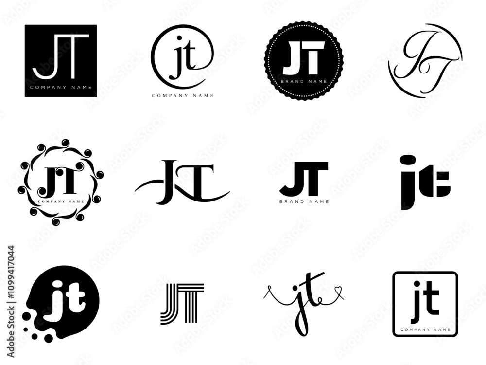 JT logo company template. Letter j and t logotype. Set different ...