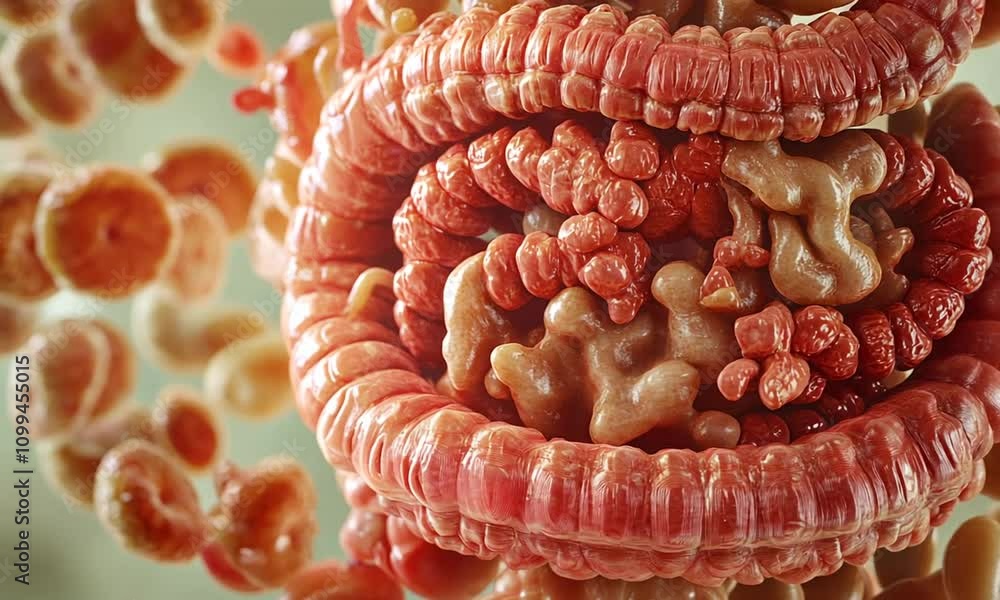 Detailed Intricate Close-Up of Human Intestinal Structure Showing ...