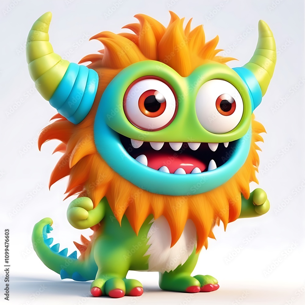 Isolated 3d cartoon funny monster a white background. stuffed friendly ...