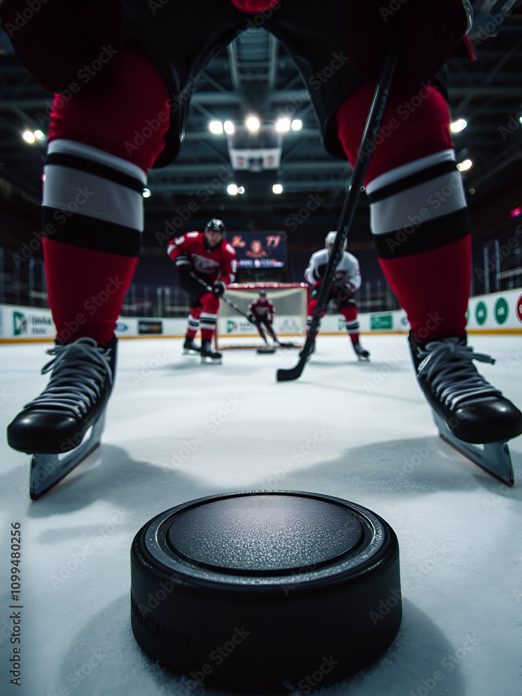 Hockey Puck on Ice with Stick Ready for Play, a dynamic scene capturing ...