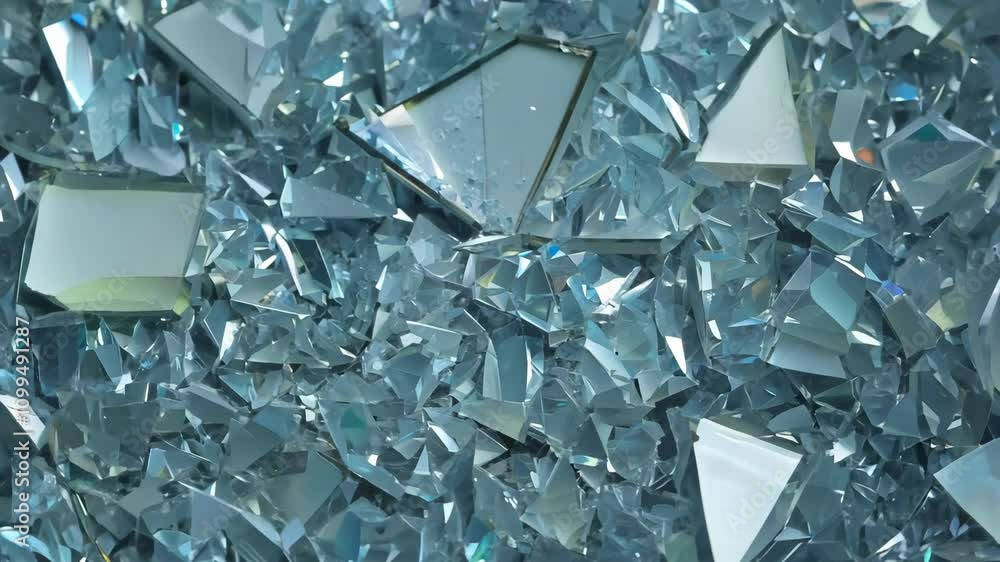 A top-view flat lay reveals a spread of crystallized, shattered glass ...