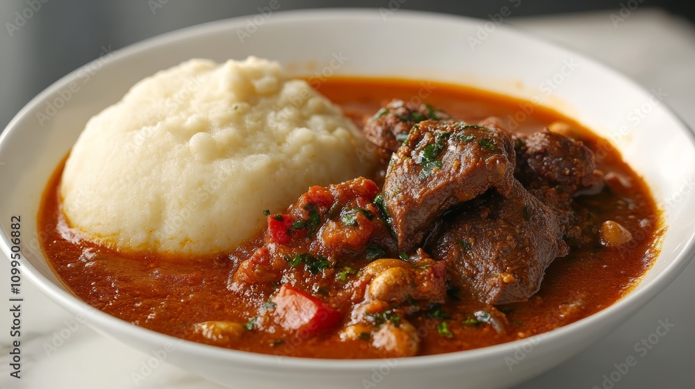Ghanaian fufu with spicy peanut soup and tender goat meat ghana food ...