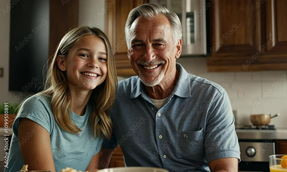A cheerful father and daughter sharing a happy moment indoors.Happy ...