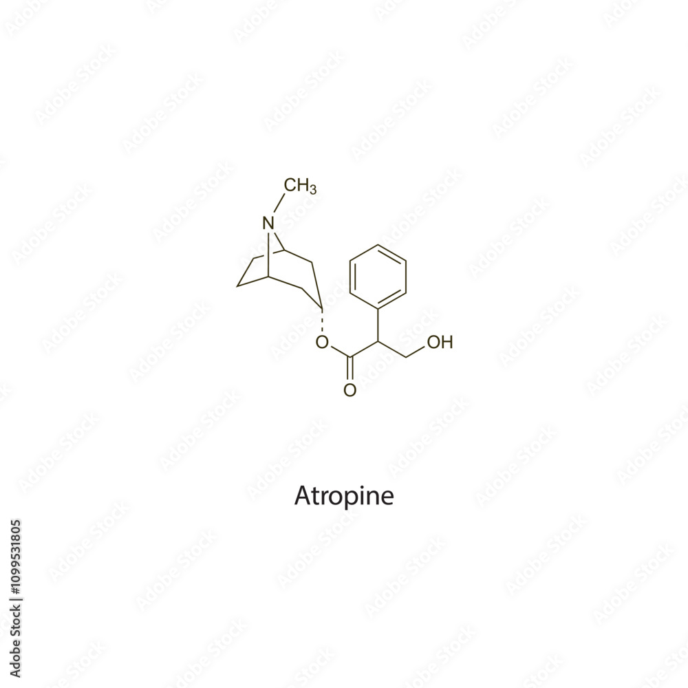 Atropine flat skeletal molecular structure Antimuscarinic drug used in ...