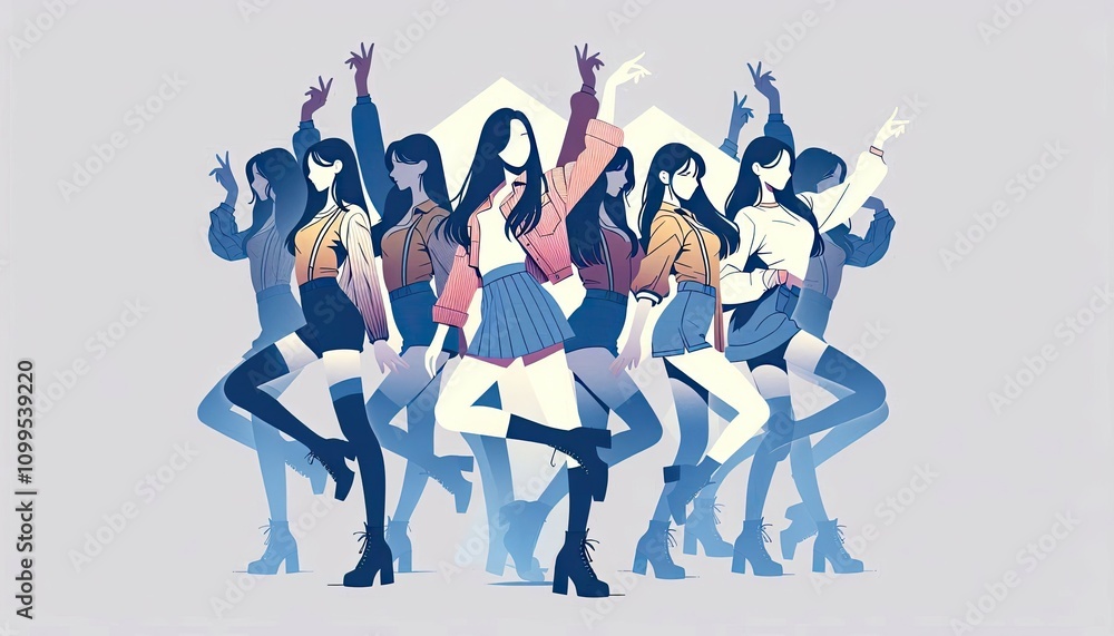 Contemporary digital artwork of kpop women dancing in harmony with ...