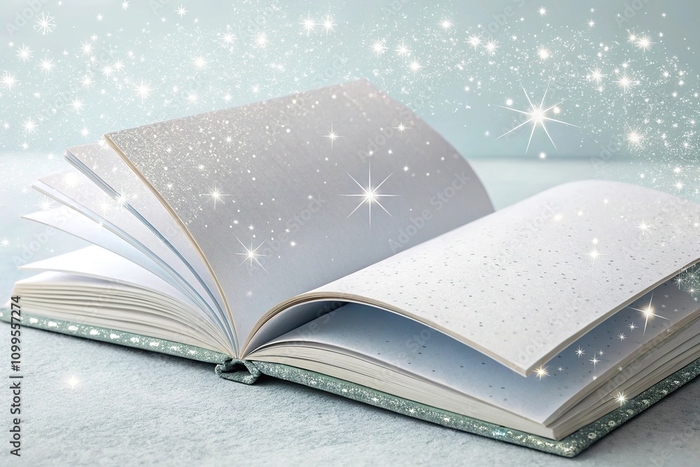 Iridescent pages with glowing silver particles, iridescent pages ...