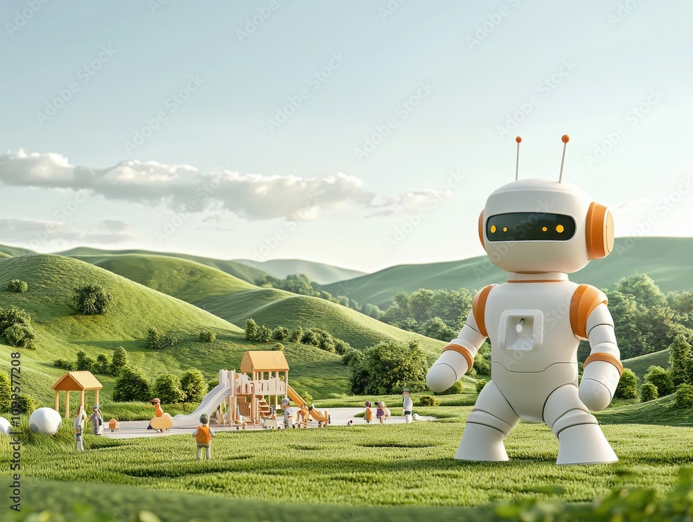 Interactive ai health robot teaches hygiene to children at playground ...