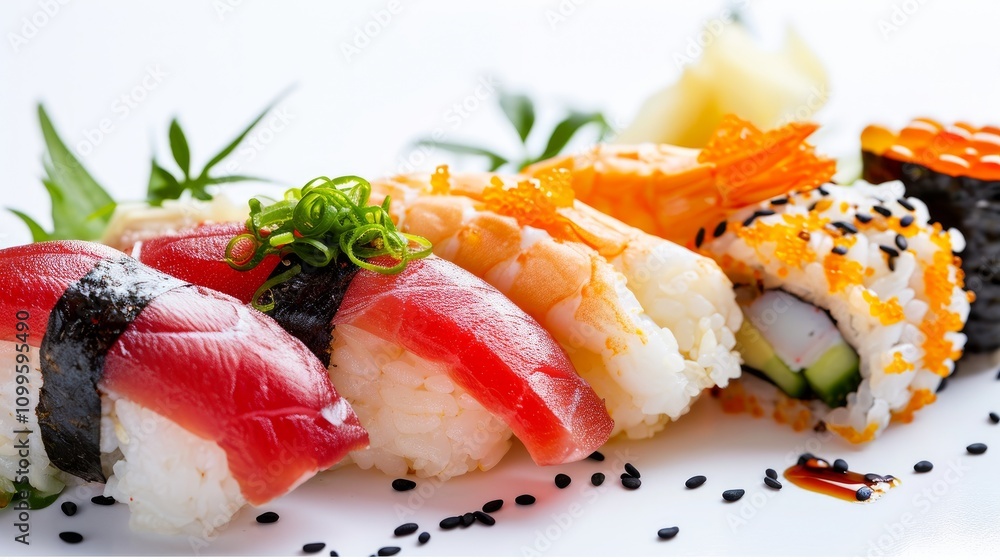 japanese sushi food. Maki and rolls with prickly pear, salmon, shrimp ...