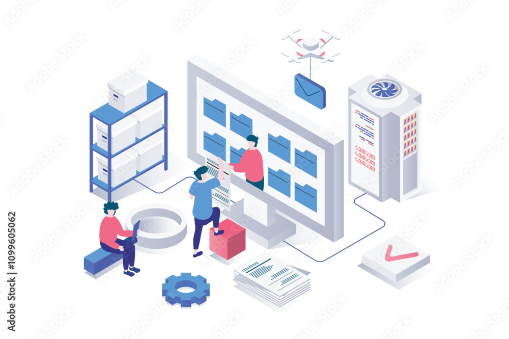 Vetor de Electronic organization files 3d isometric concept in geometry ...