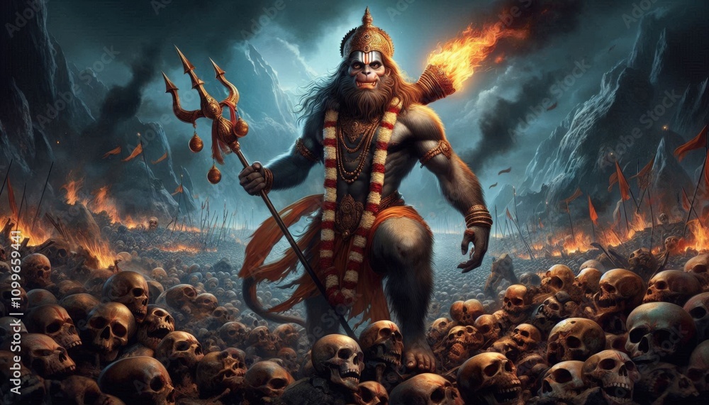 Hanuman ji in battlefield angry pose wallpaper, Hanuman Ji angry 4k ...