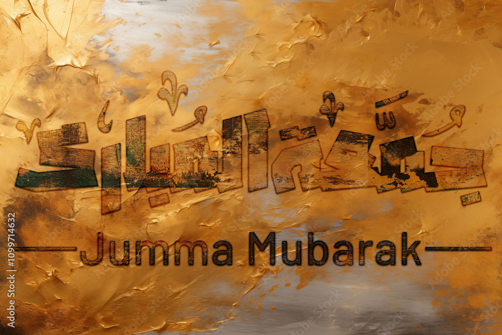 3D Jumma Mubarak calligraphy in Gold on a Golden background ...