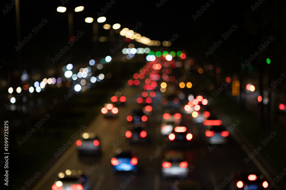 City car taillights and street lights blur out of focus spots Stock ...