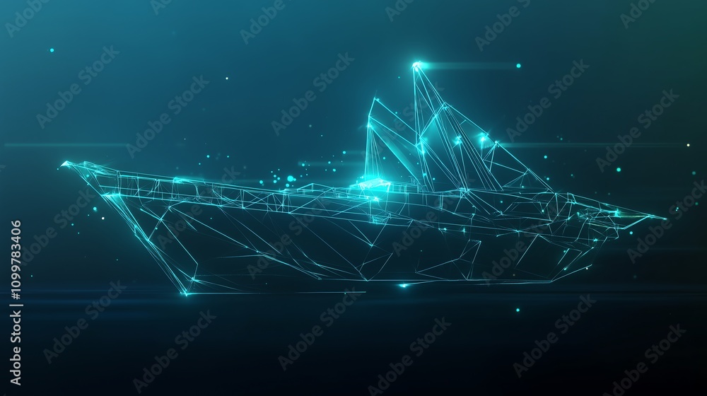 Abstract Cargo Ship with Dark Blue Background, Featuring Low Poly ...