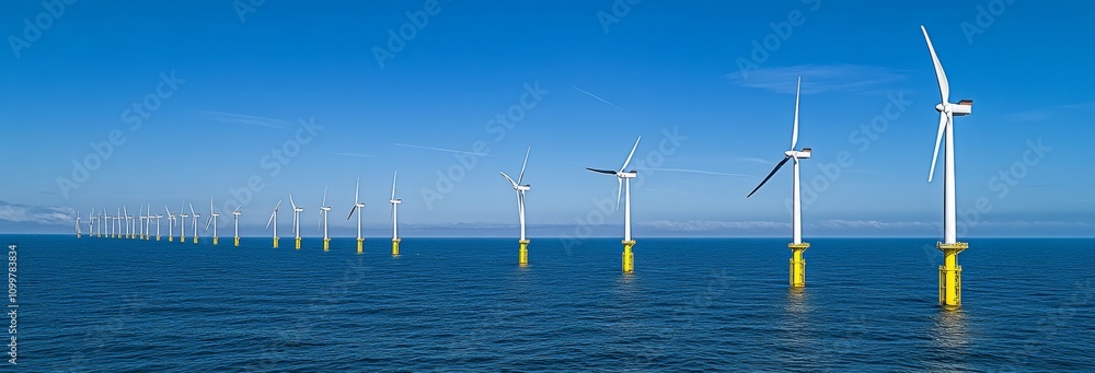 Aerial View of a Vast Offshore Wind Farm in the North Sea.Concept of ...