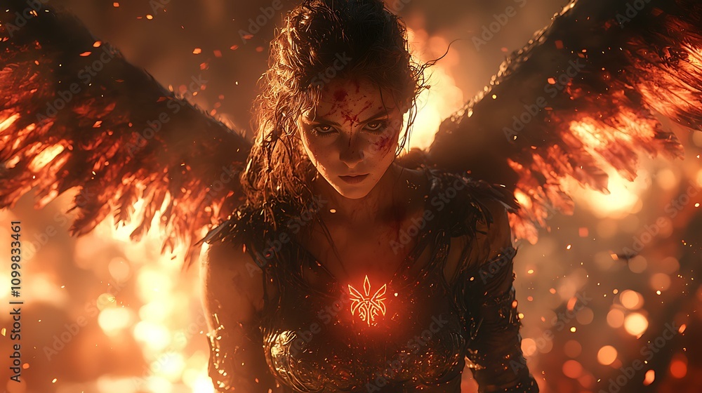 A valkyrie soaring over a battlefield, selecting a fallen warrior ...