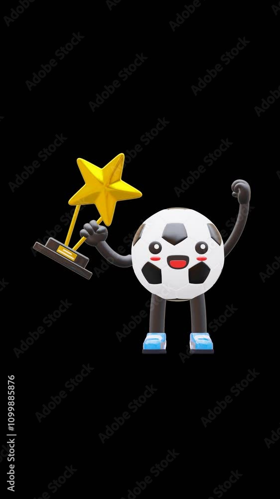 3D soccer ball Character Holding Star Trophy Suitable For Award And ...